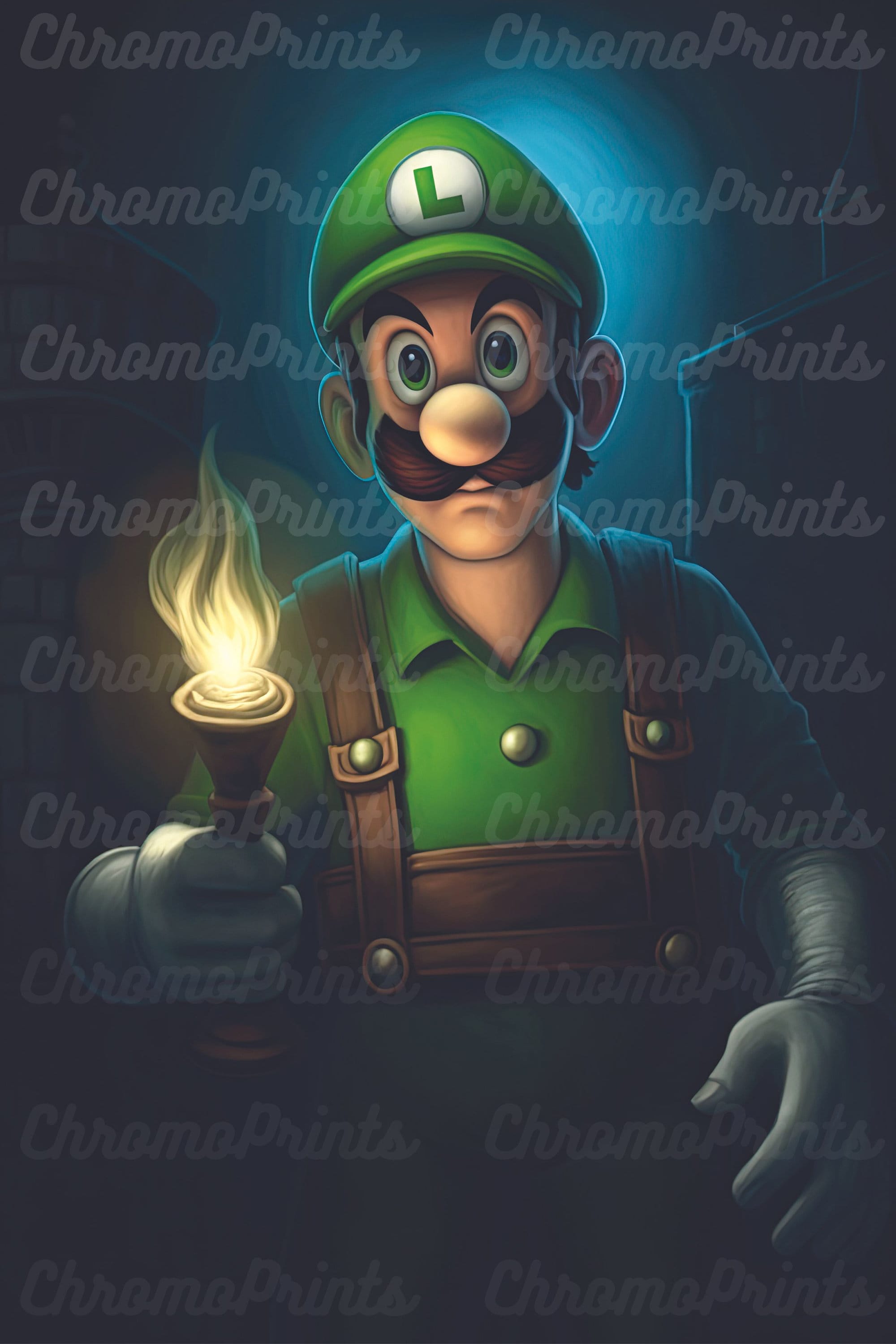 Luigi Portrait Print, Gaming Wall Art, Cartoon Wall Decor, Oil Painting ...