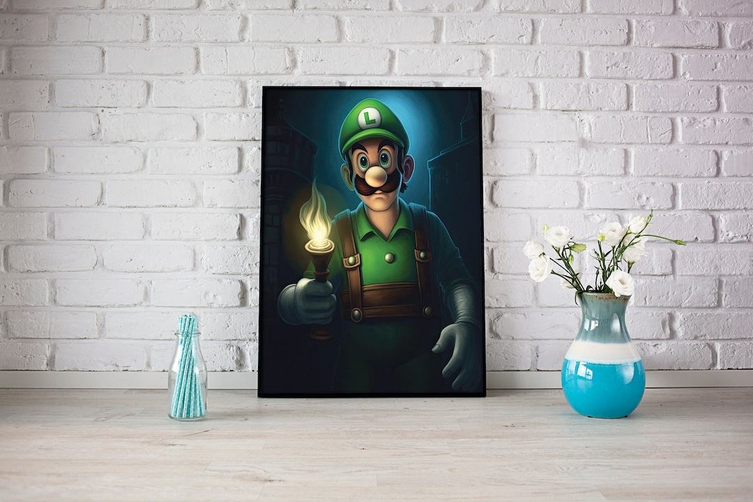Luigi Portrait Print, Gaming Wall Art, Cartoon Wall Decor, Oil Painting ...