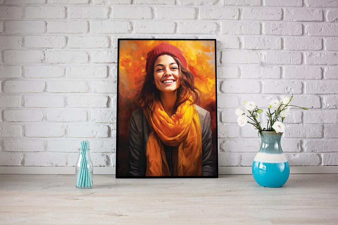 A Girl Smiling Print, Woman Face Portrait, Printable Art, Oil Painting ...
