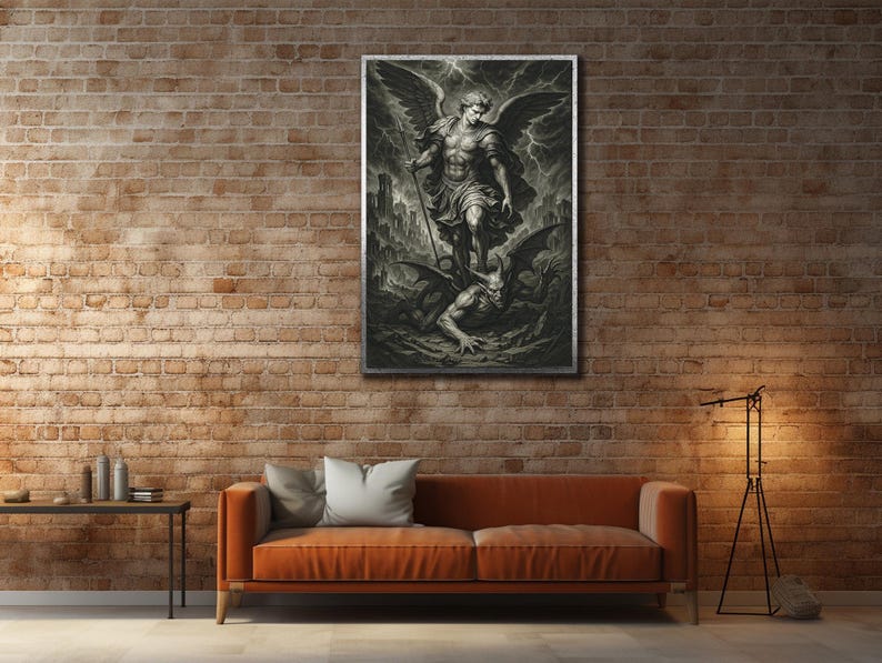 Archangel Michael Defeating Satan:gothic Angel Artwork, Mythical Canvas ...