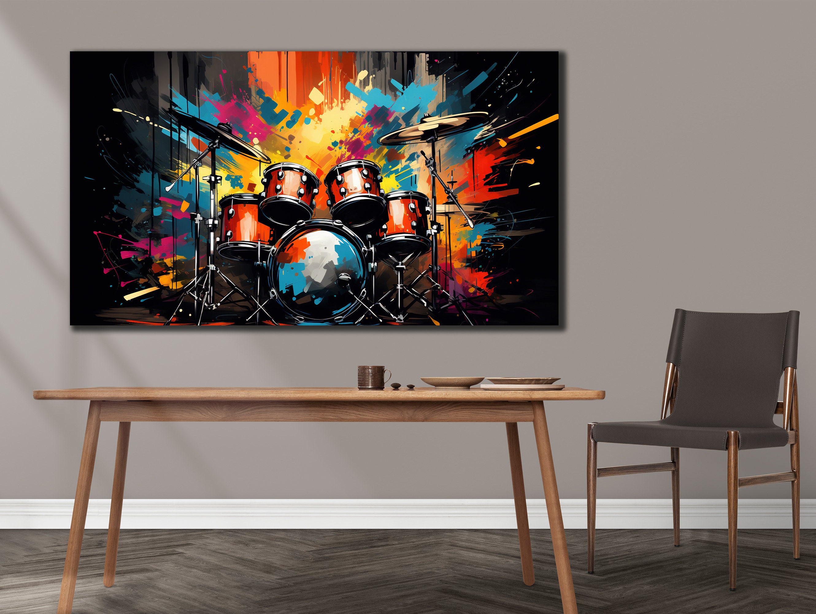 Drums Wall Decor, Graffiti Drums Canvas, Musical Instrument Poster ...