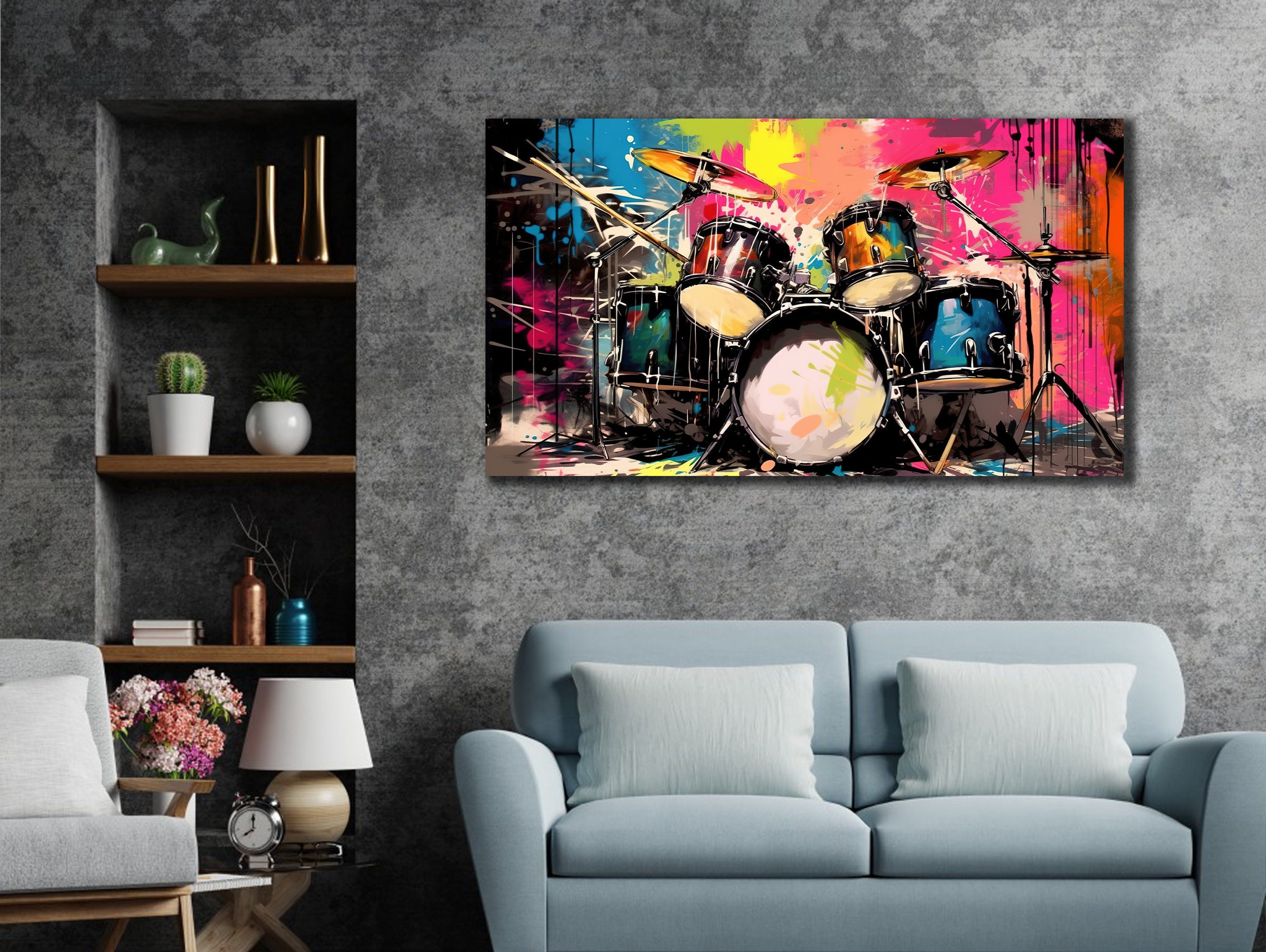 Drums Wall Decor, Graffiti Drums Canvas, Musical Instrument Poster ...