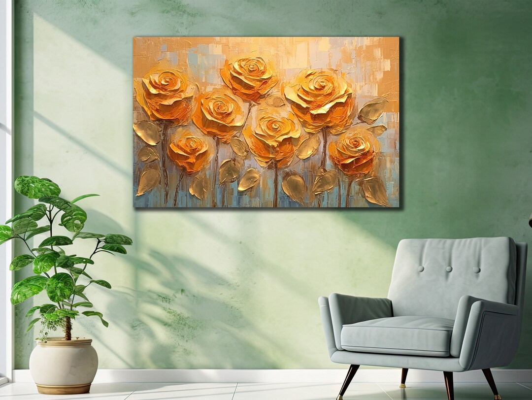Rose Print Wall Art, Rose Flower Canvas Print, Gold Rose Wall Art, Home ...