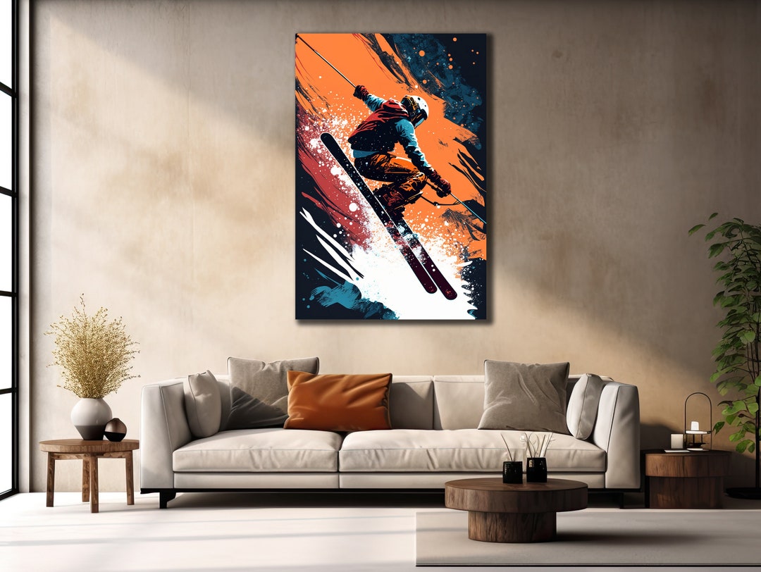 Skier Graffiti Canvas Wall Art Print, Abstract Skier Wall Art, Skier ...