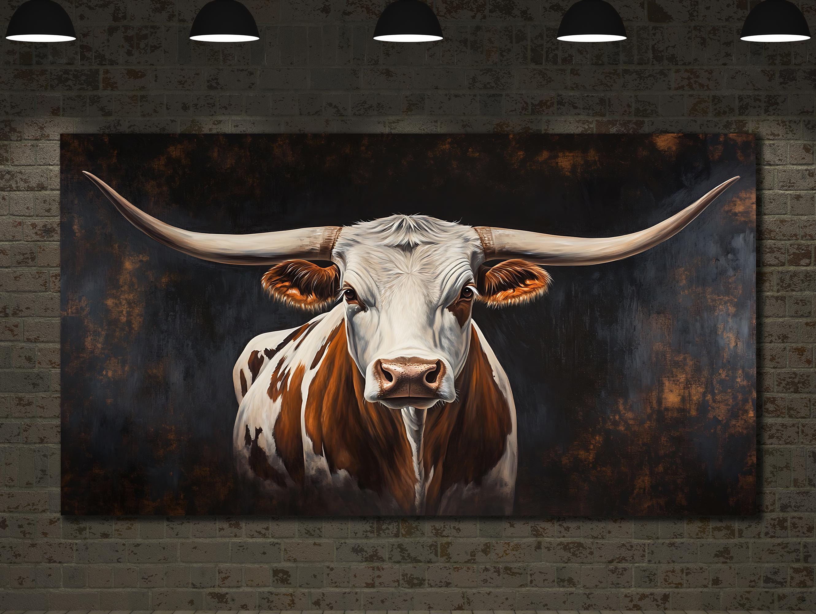 Longhorn Cow Canvas Art, Cow Wall Decor,texas Longhorn Print Canvas ...