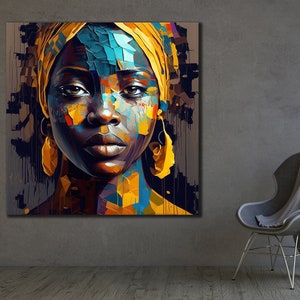 African Woman Wall Art, Beautiful African Woman Painting, Colorful Woman Canvas Art, Colorful ...