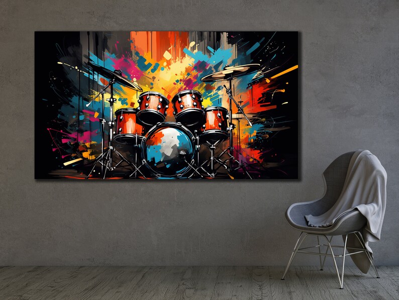 Drums Wall Decor, Graffiti Drums Canvas, Musical Instrument Poster ...