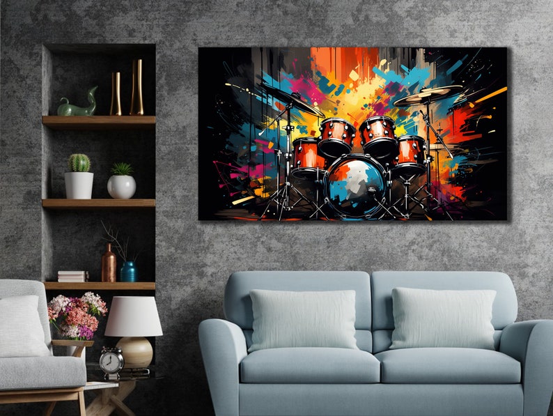 Drums Wall Decor, Graffiti Drums Canvas, Musical Instrument Poster ...