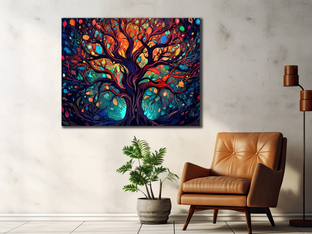 Color Tree Wall Art, Tree Art Print, Tree Poster, Floral Painting, Wall ...