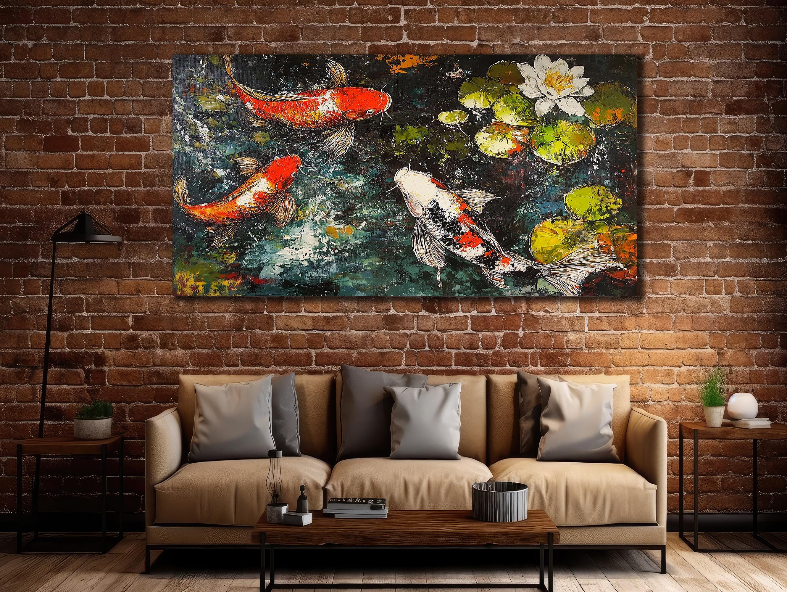Koi Fishes Wall Art, 3D Koi Fish Canvas Art, Underwater Print for ...