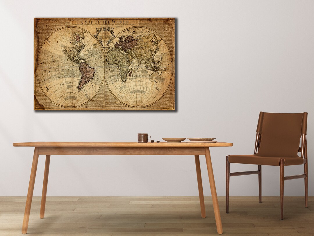 World Map Print Art, Extra Large Wall Art, Vintage Map Canvas Painting ...