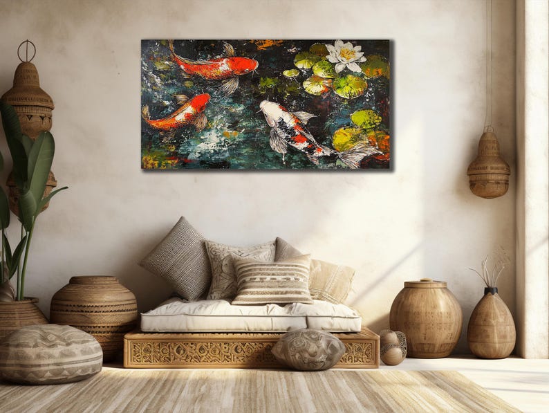 Koi Fishes Wall Art, 3D Koi Fish Canvas Art, Underwater Print for ...
