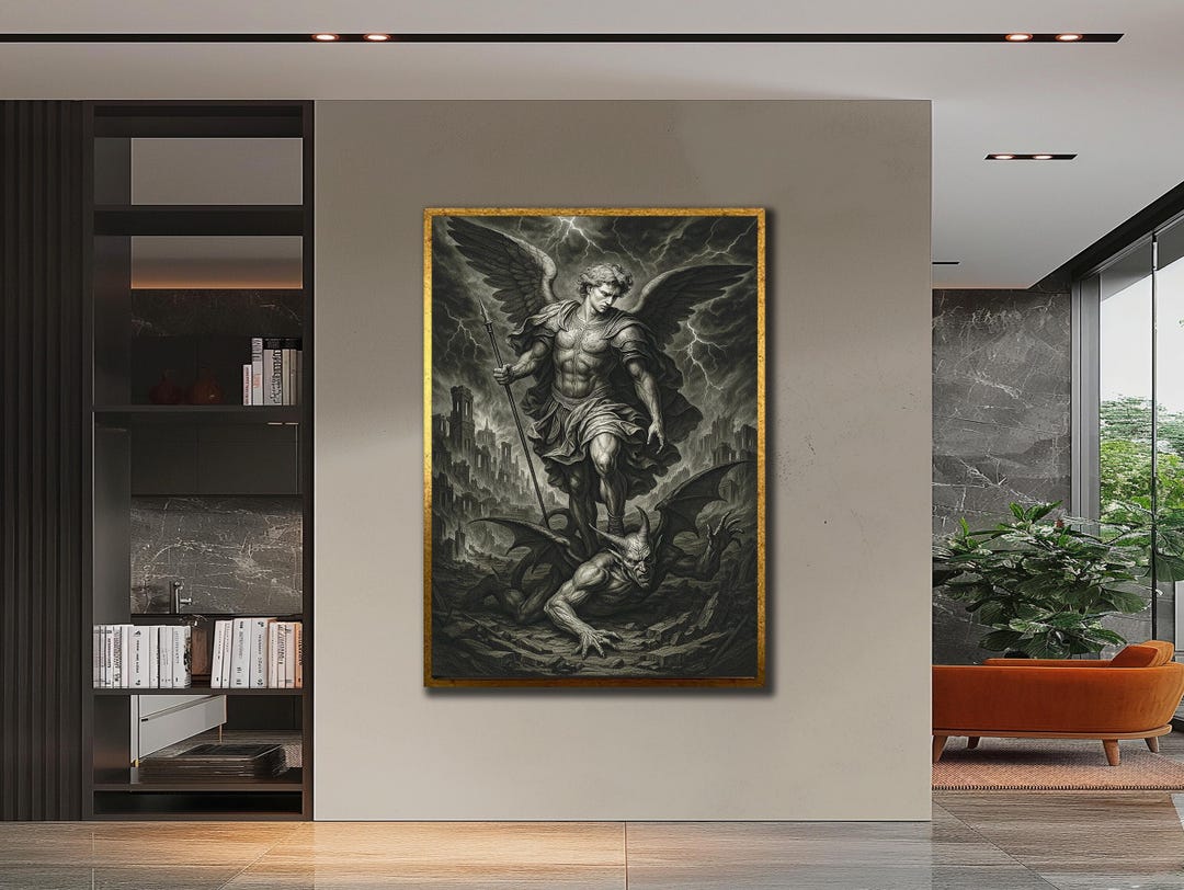 Archangel Michael Defeating Satan:gothic Angel Artwork, Mythical Canvas ...