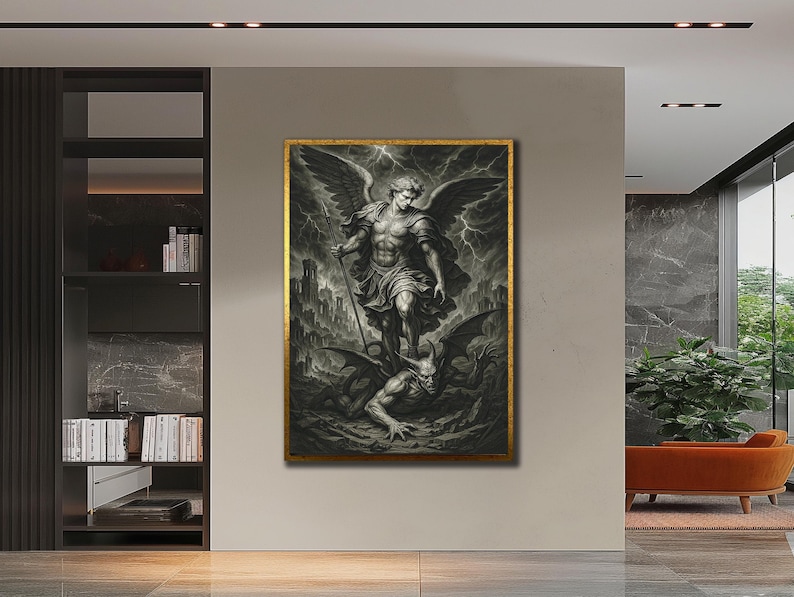 Archangel Michael Defeating Satan:gothic Angel Artwork, Mythical Canvas ...