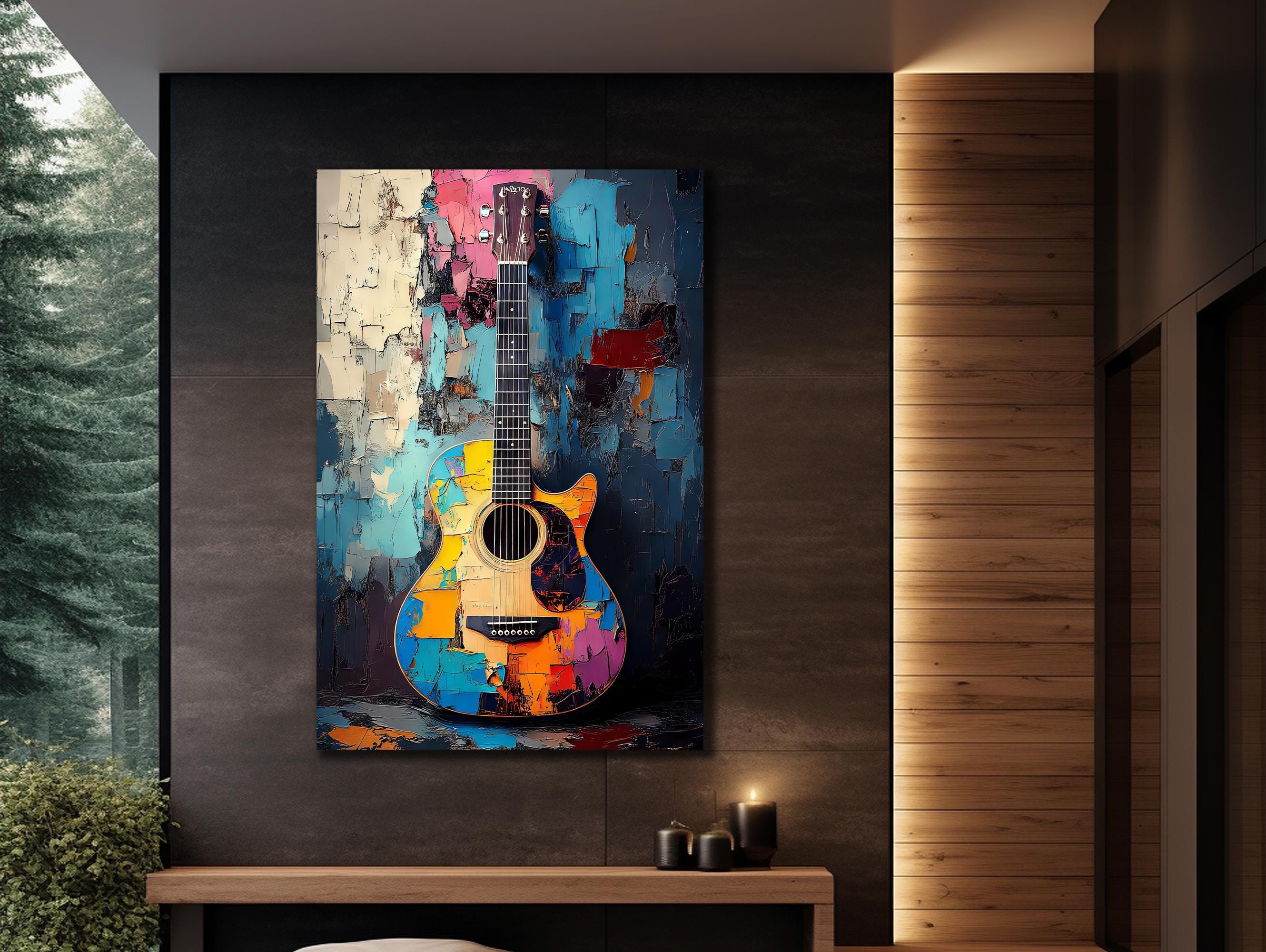 Guitar Wall Art, Color Guitar Canvas Print, Music Room Decor, Rock and ...