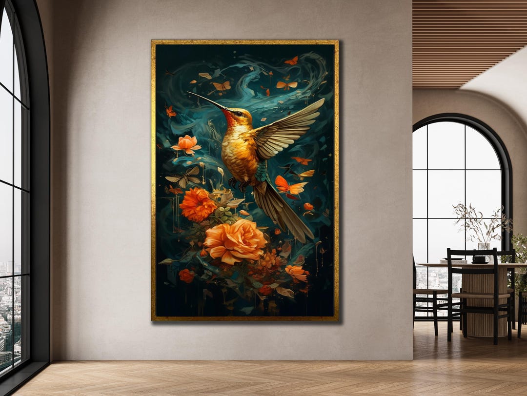 Hummingbird & Flower Canvas Art: Framed Wall Decor, Ready to Hang - Etsy