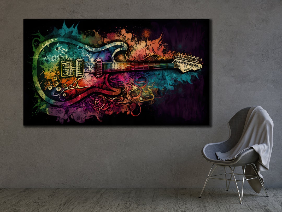 Guitar Graffiti Wall Art, Guitar Canvas Print, Music Room Decor, Rock and Roll Guitar Wall Decor ...