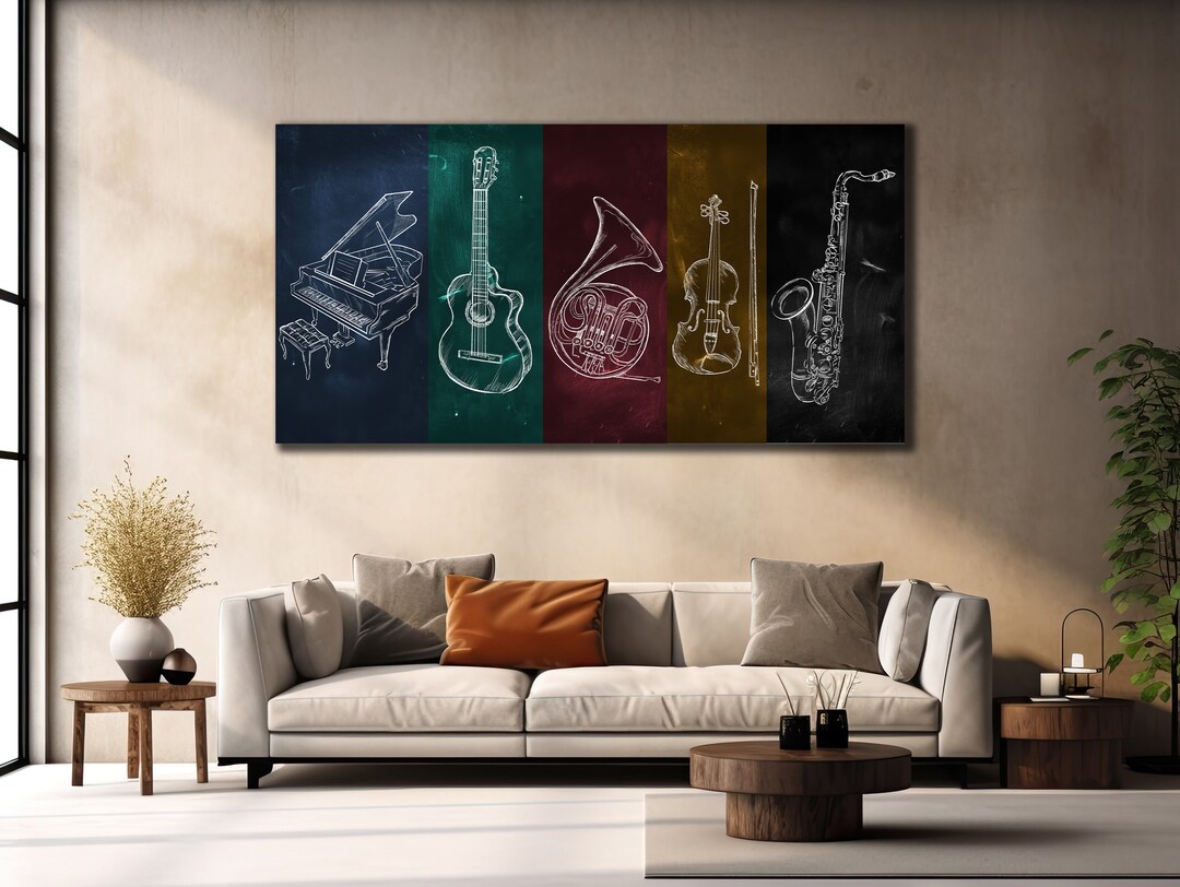 Musical Instruments Wall Art, Colourful Music Wall Decor, Home & Office ...