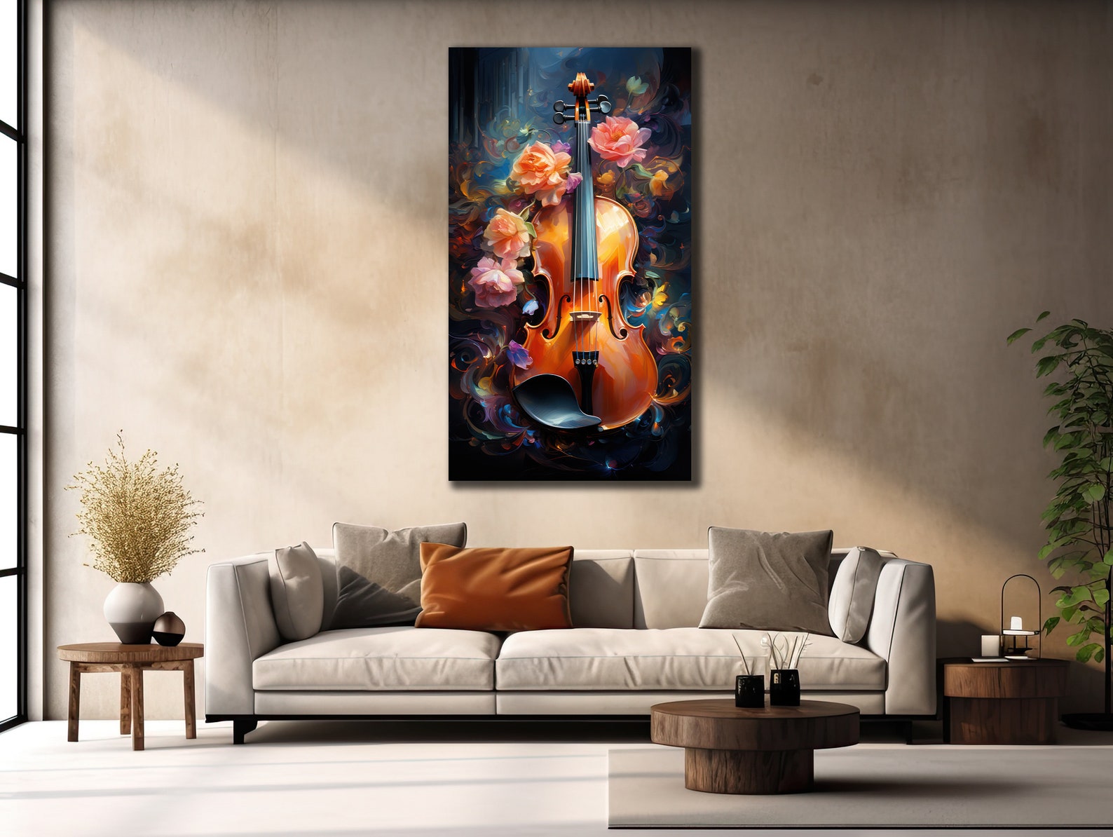 Violin Canvas Wall Art, Color Violin Wall Decor, Music Canvas Print ...