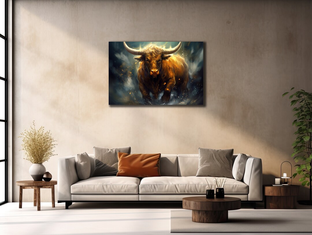 Bull Canvas Art, Animals Wall Decor, Bull Abstract Print Canvas, Ready ...