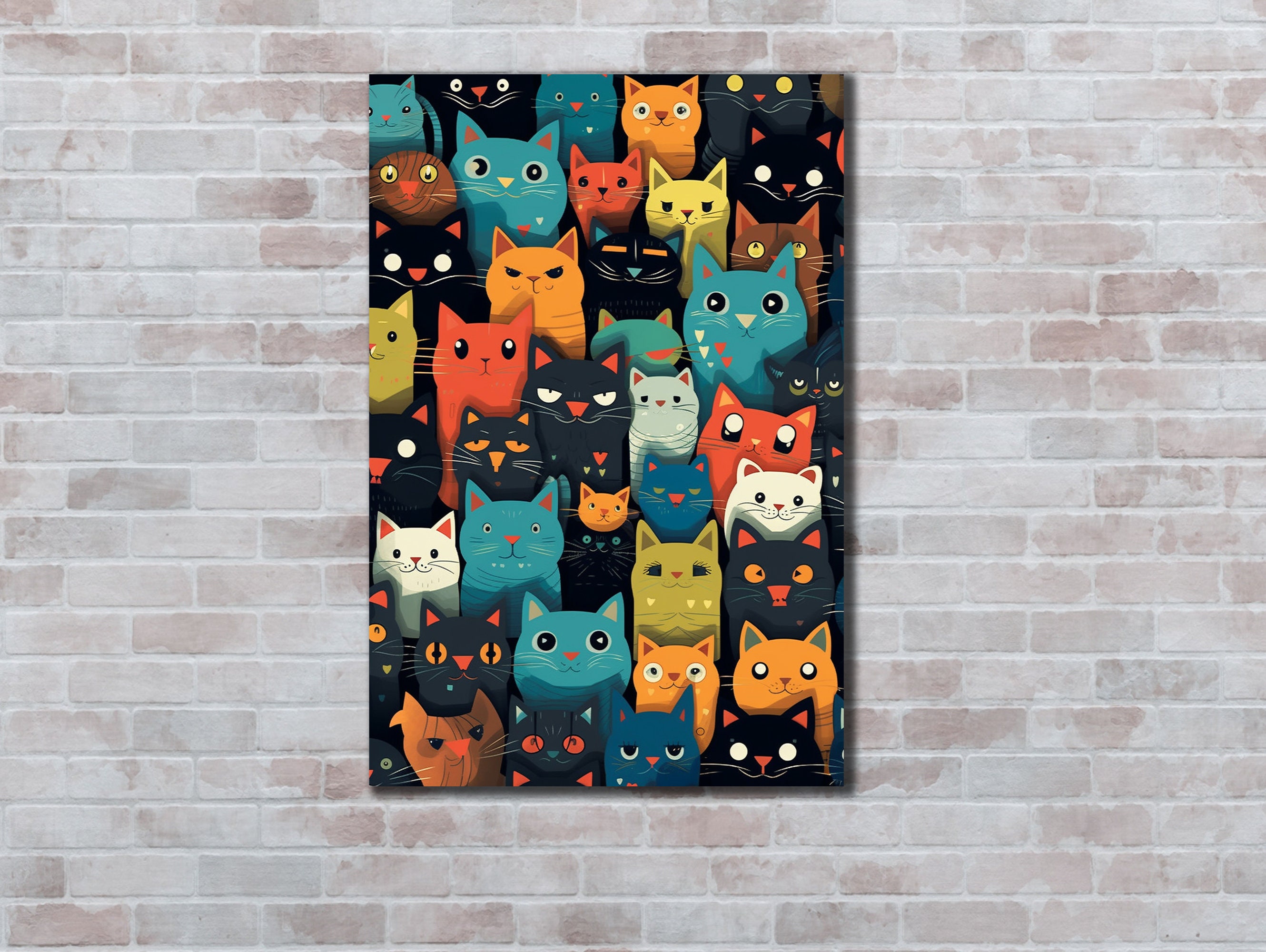 Colorful Cats Wall Art, Cute Cats Canvas Art, Animal Canvas, Cats ...