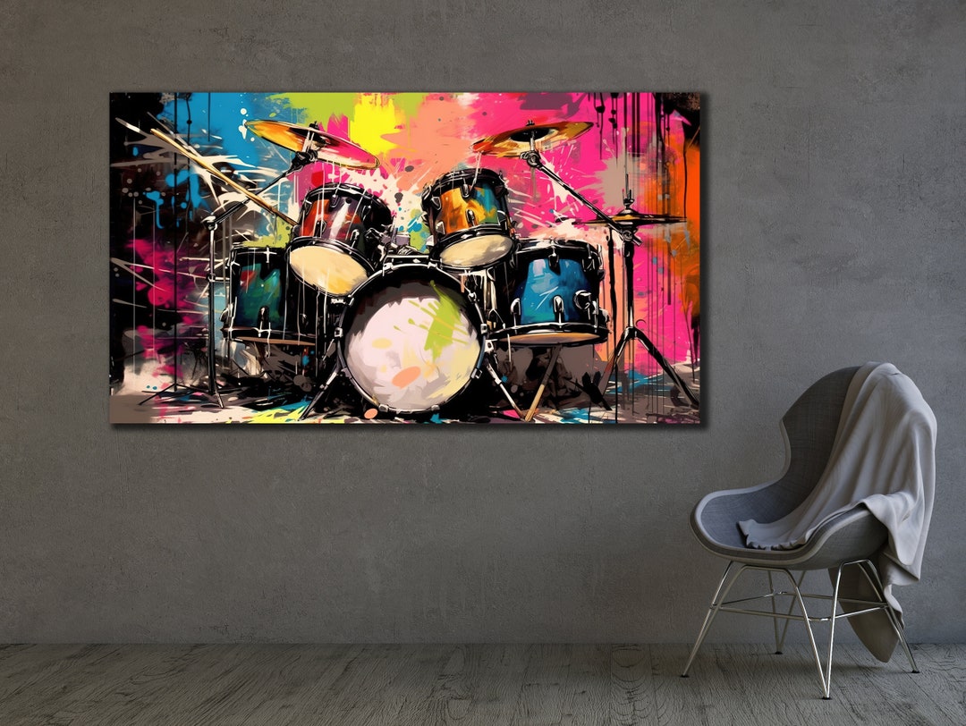 Drums Wall Decor, Graffiti Drums Canvas, Musical Instrument Poster ...