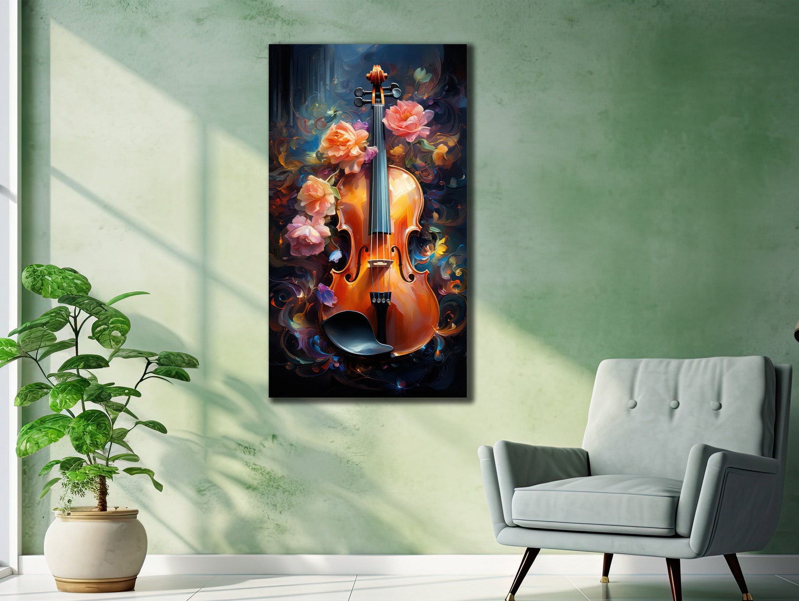 Violin Canvas Wall Art, Color Violin Wall Decor, Music Canvas Print ...