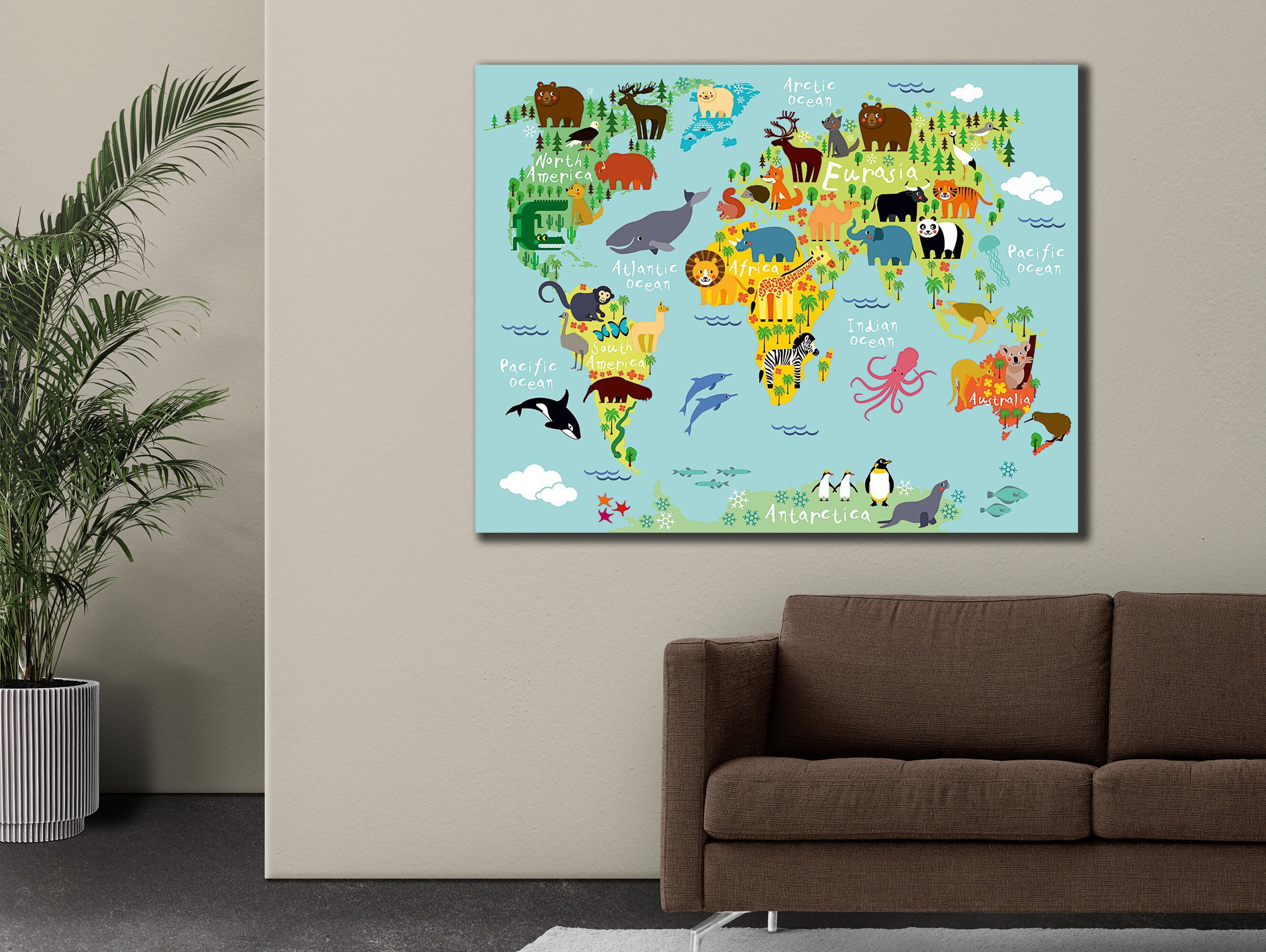 Kids World Map for Children, Animal World Map Poster, Kids Room Decor ...