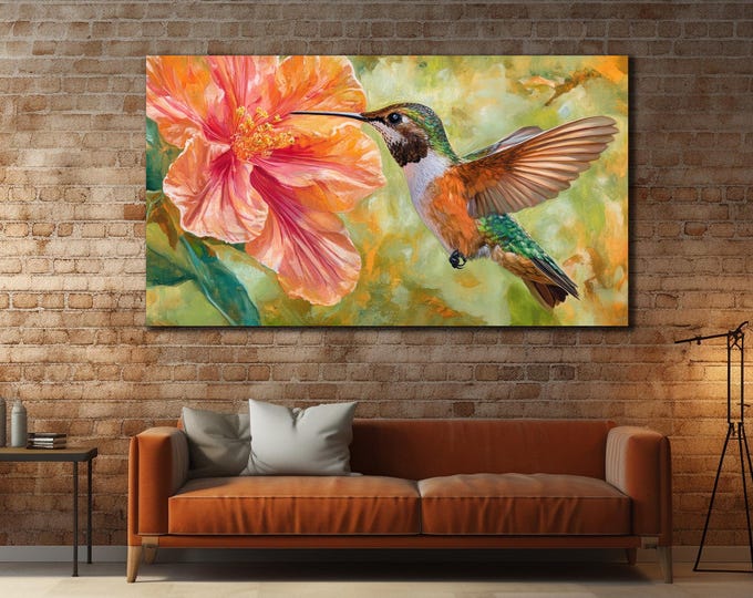 Hummingbird Art, Colorful Bird Art, Abstract Bird Canvas, Colorful Wall ...