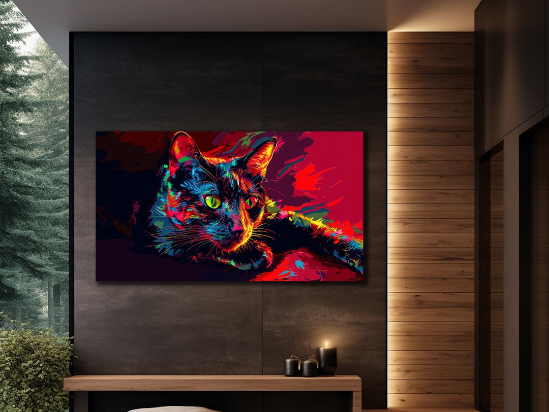 Colorful Cat Wall Art, Cute Cat Canvas Art, Animal Canvas, Graffiti Cat ...