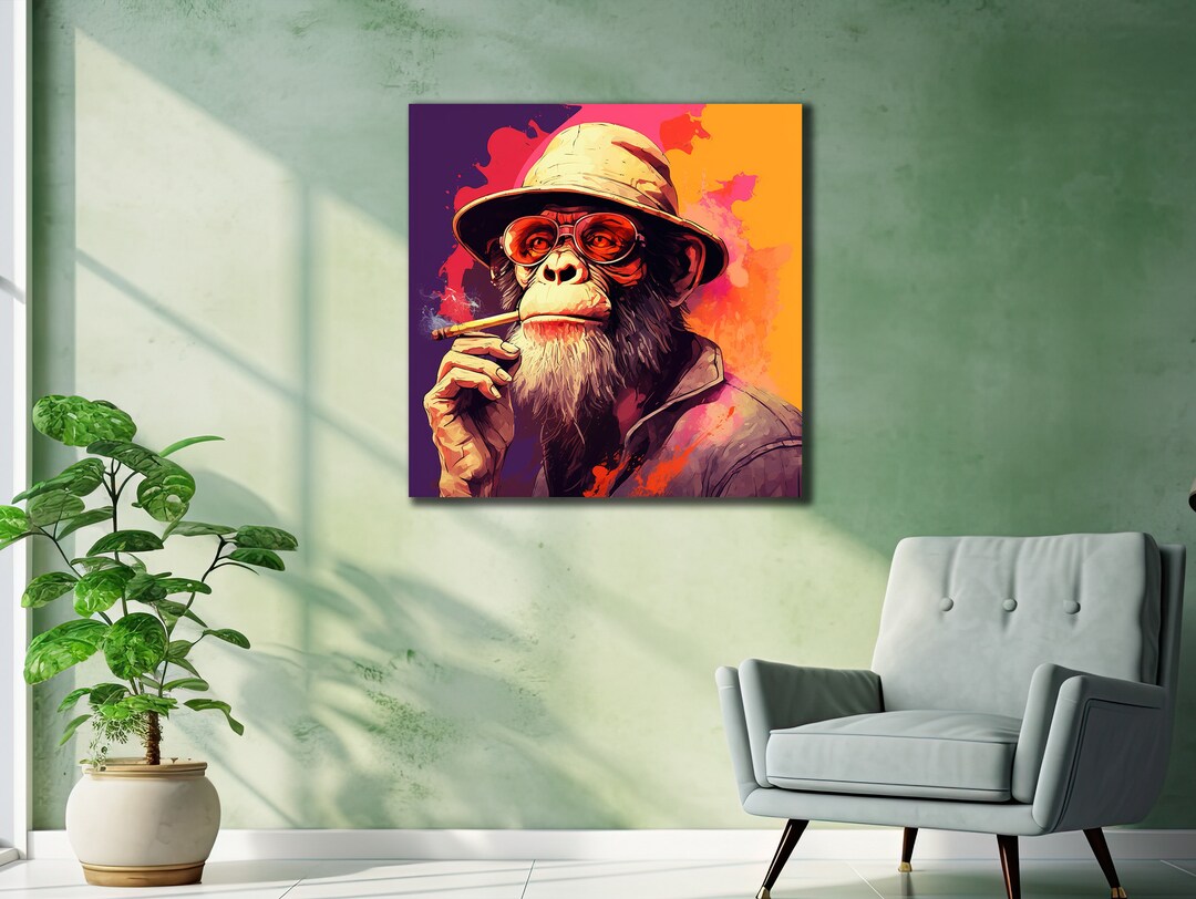 Monkey Wall Art, Smoking Monkey Canvas Art, Cool Animal Wall Art ...