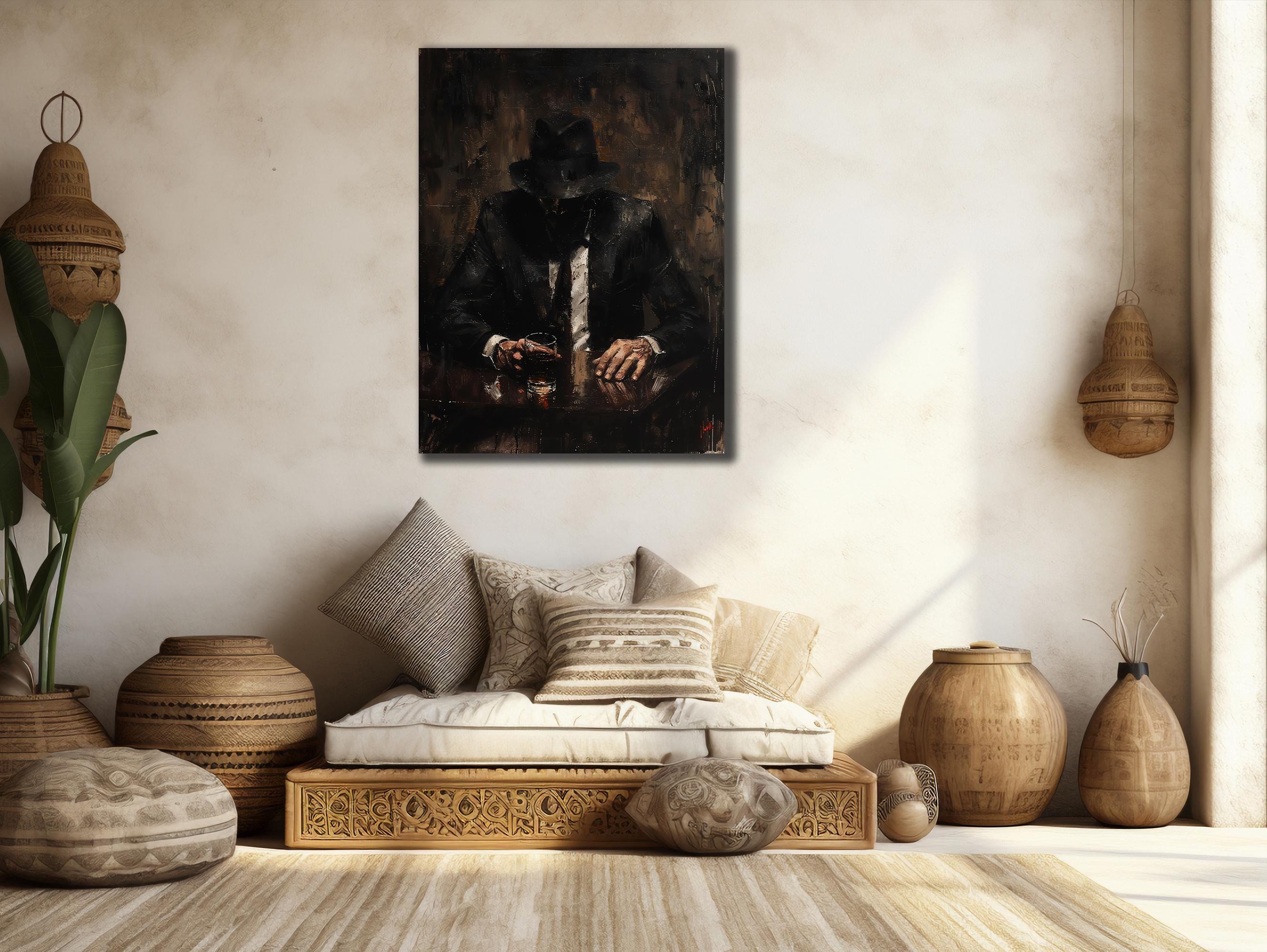 Gangster Man Oil Painting,canvas Print, Masculine Bar Wall Art, Whiskey ...