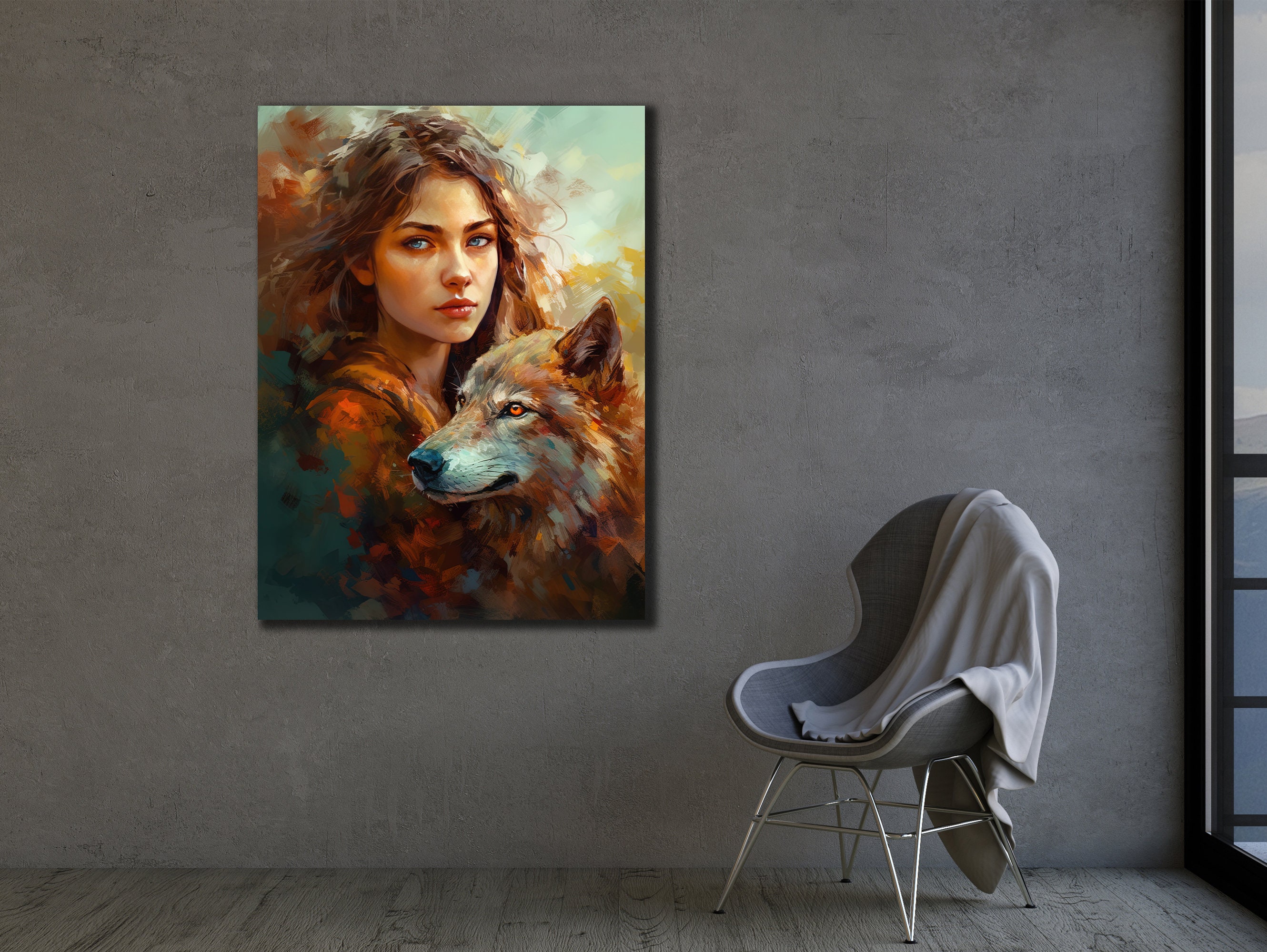 Wolf and Woman Canvas Print, Wolf Wall Decor, Woman Wall Art, Farmhouse ...