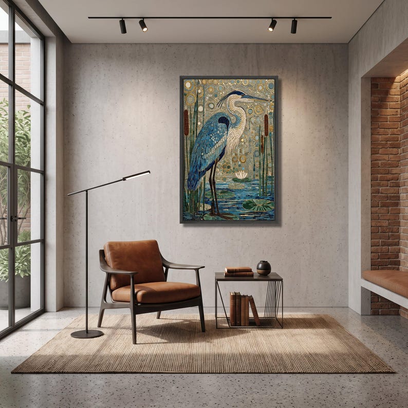 Blue Heron Mosaic Art Canvas, Water Lilies, Nature Wall Decor - Etsy