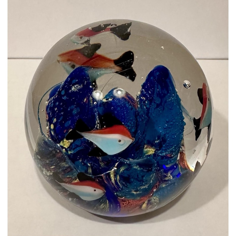 Handblown Undersea With Fish Round Glass Paperweight - Etsy