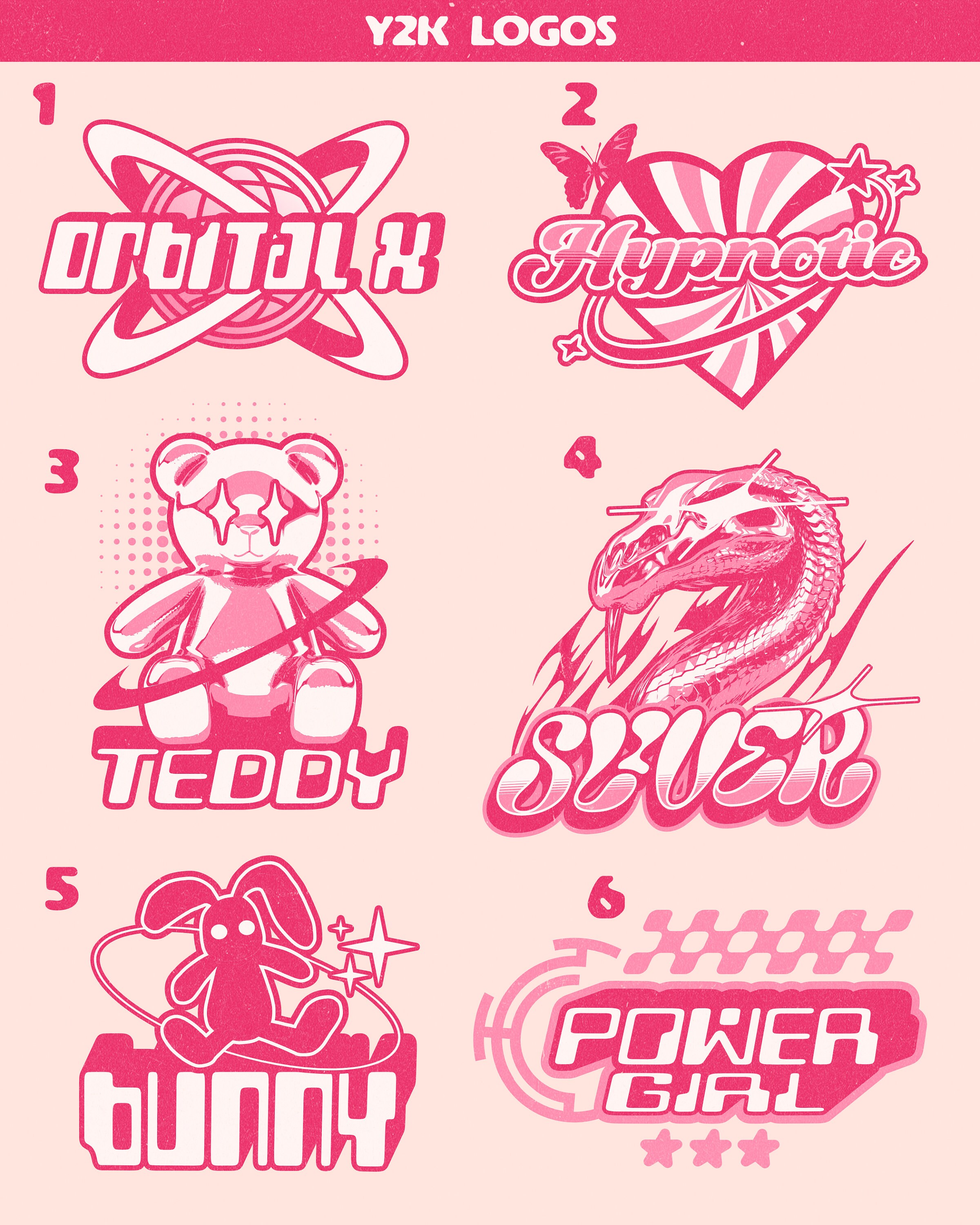 Custom Y2K Logo Collection Digital File Cute Pink Teddy Bear & Snake ...