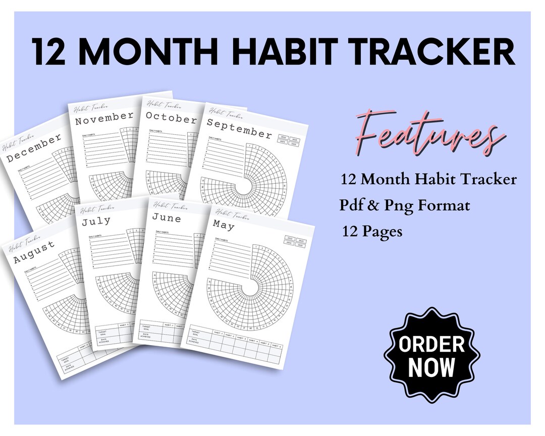 12 Month, 30 Days Habit Challenge Tracker, Yearly, Monthly Habit ...