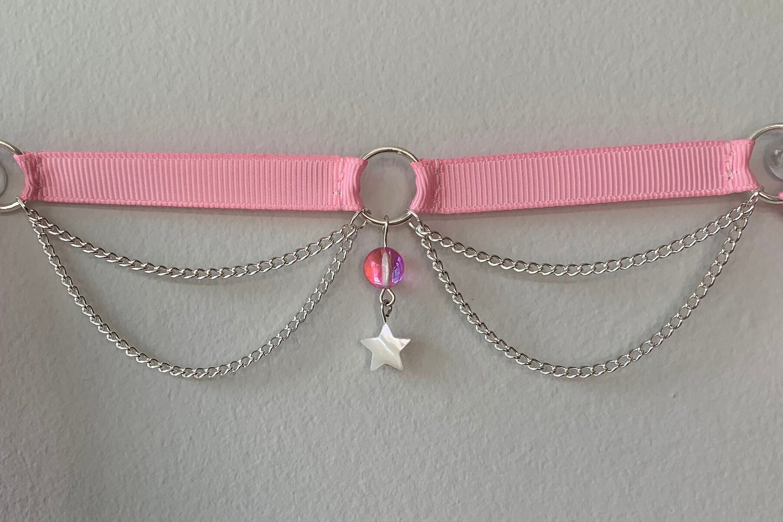 Pink Ribbon Chain Choker - Etsy