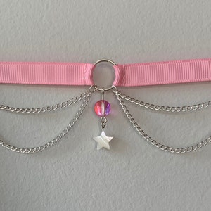 Pink Ribbon Chain Choker - Etsy