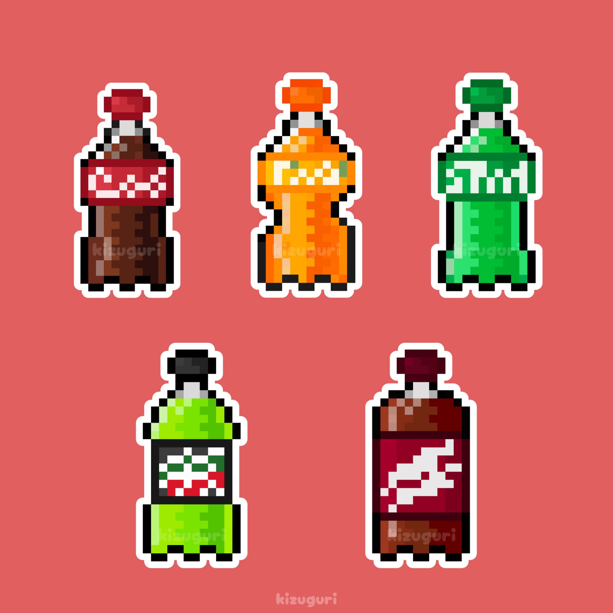 5pcs Soda/fizzy Drink Pixel Art Glossy Sticker Pack - Etsy