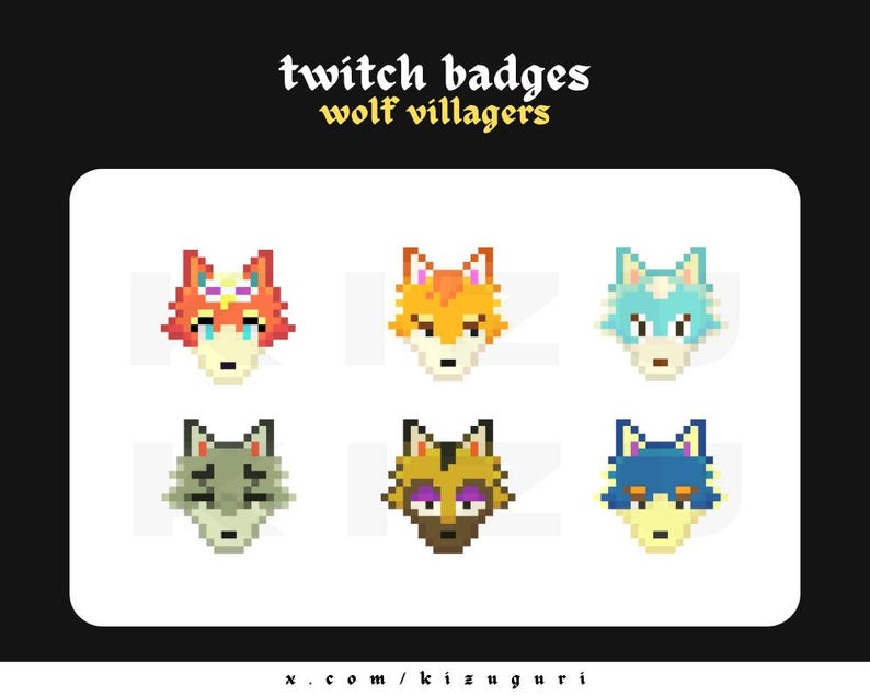 AC:NH Pixel Art Animal Wolf Villagers - Sub/bit Badges for Twitch ...