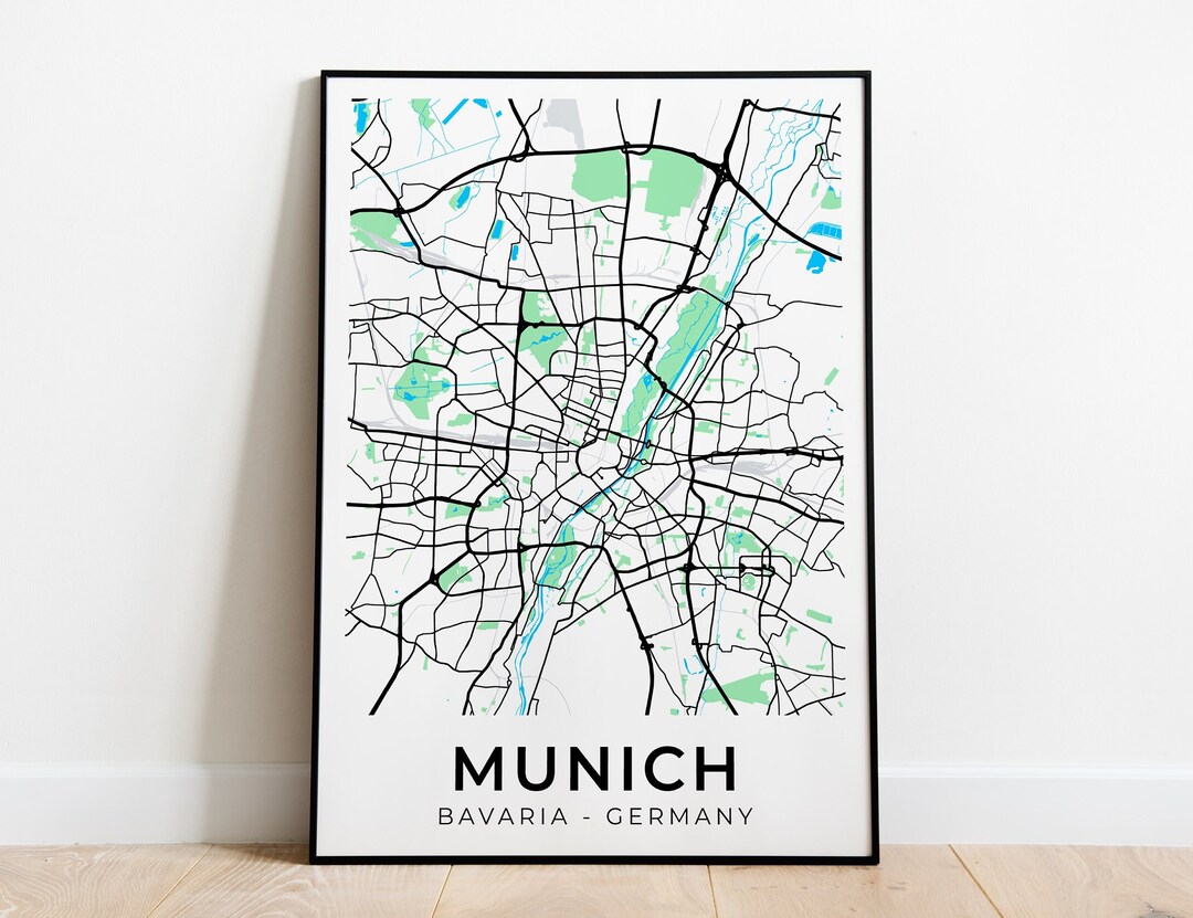 Munich City Map Print, Munich Travel Art, Munich Map, Munich Postcard ...