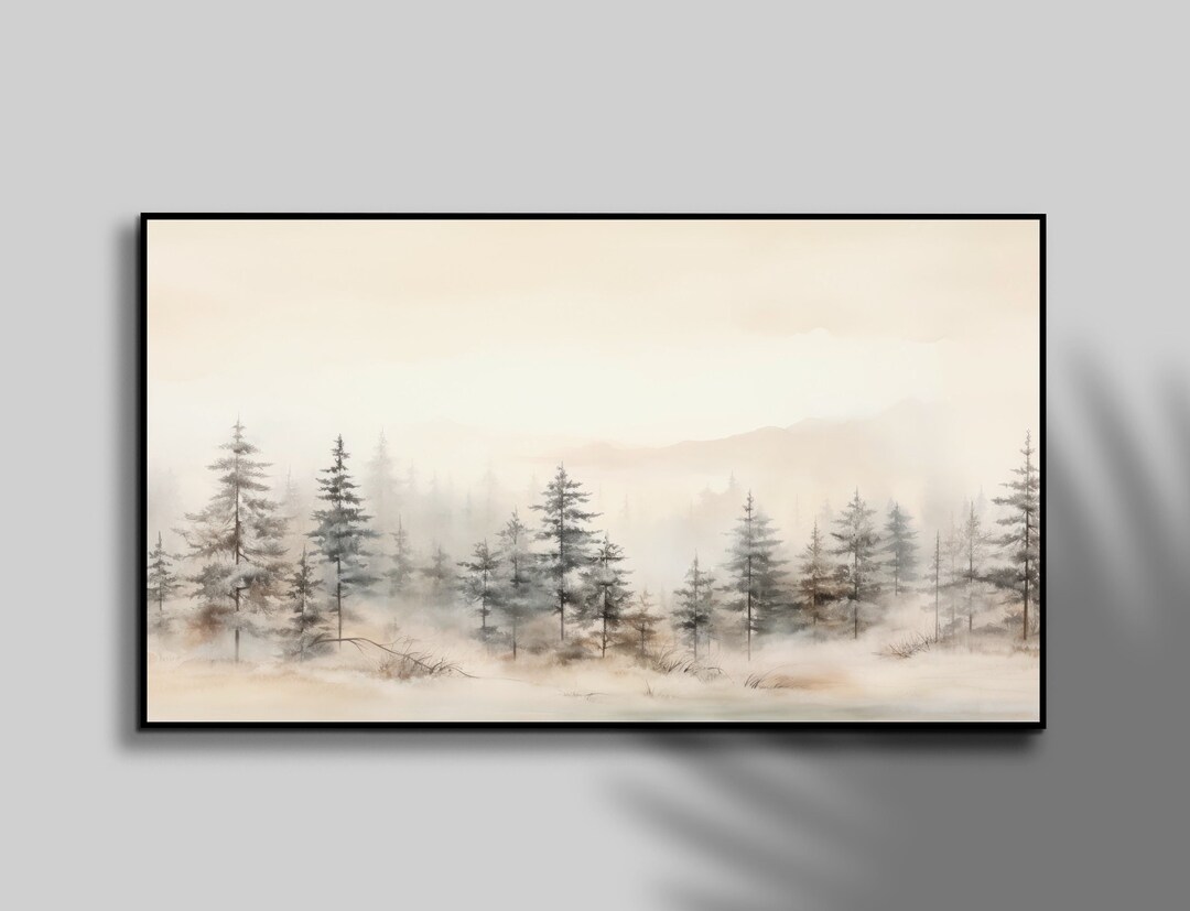 Neutral Fir Tree Wall Art Winter Forest Frame TV Farmhouse - Etsy