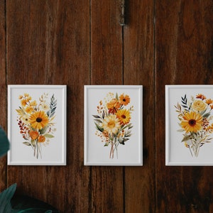 Watercolor Wildflower 3 Set Prints, Flower Bouquet, Minimalist Boho ...
