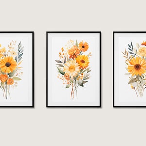 Watercolor Wildflower 3 Set Prints, Flower Bouquet, Minimalist Boho ...