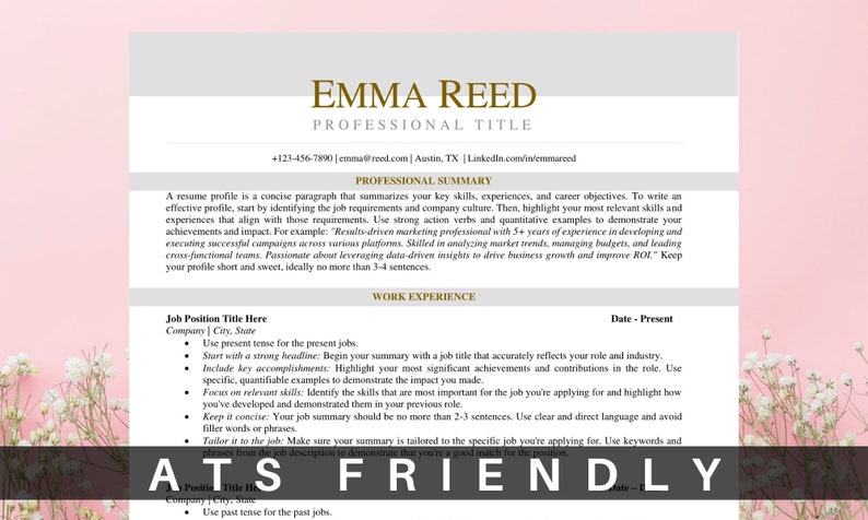 ATS Friendly Resume Template, Compatible With Google Docs, Word, and ...