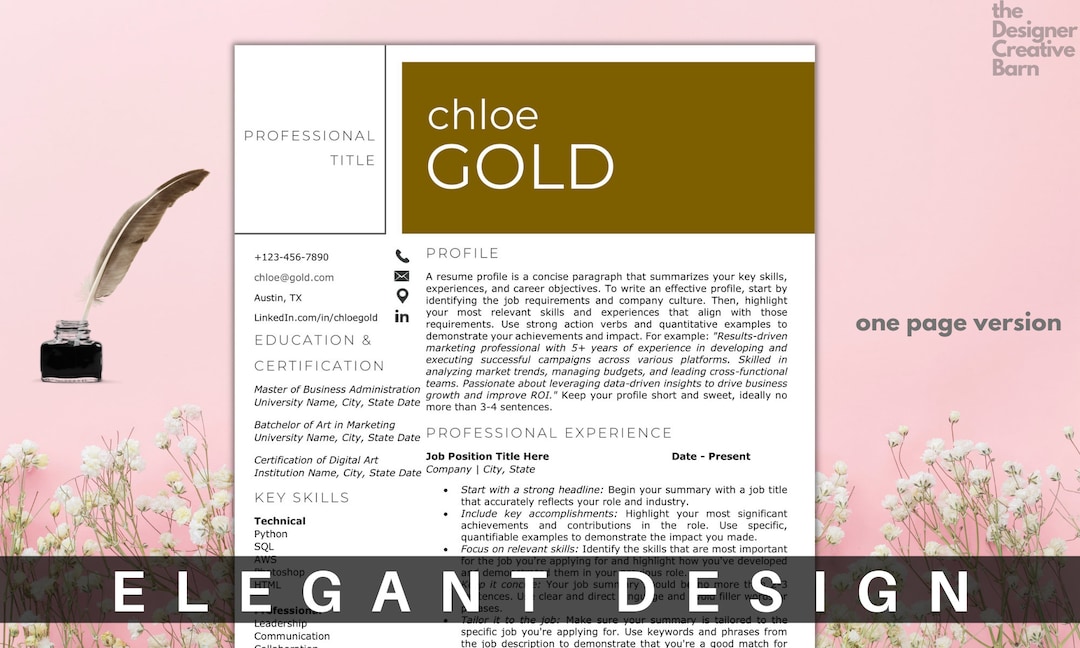 Modern Elegant Resume Template | Creative Editable Design | Word and ...