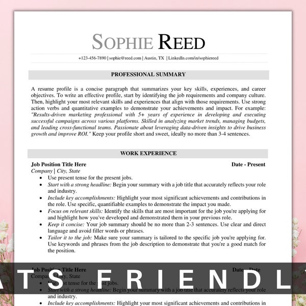 Single Column Resume Template - Etsy