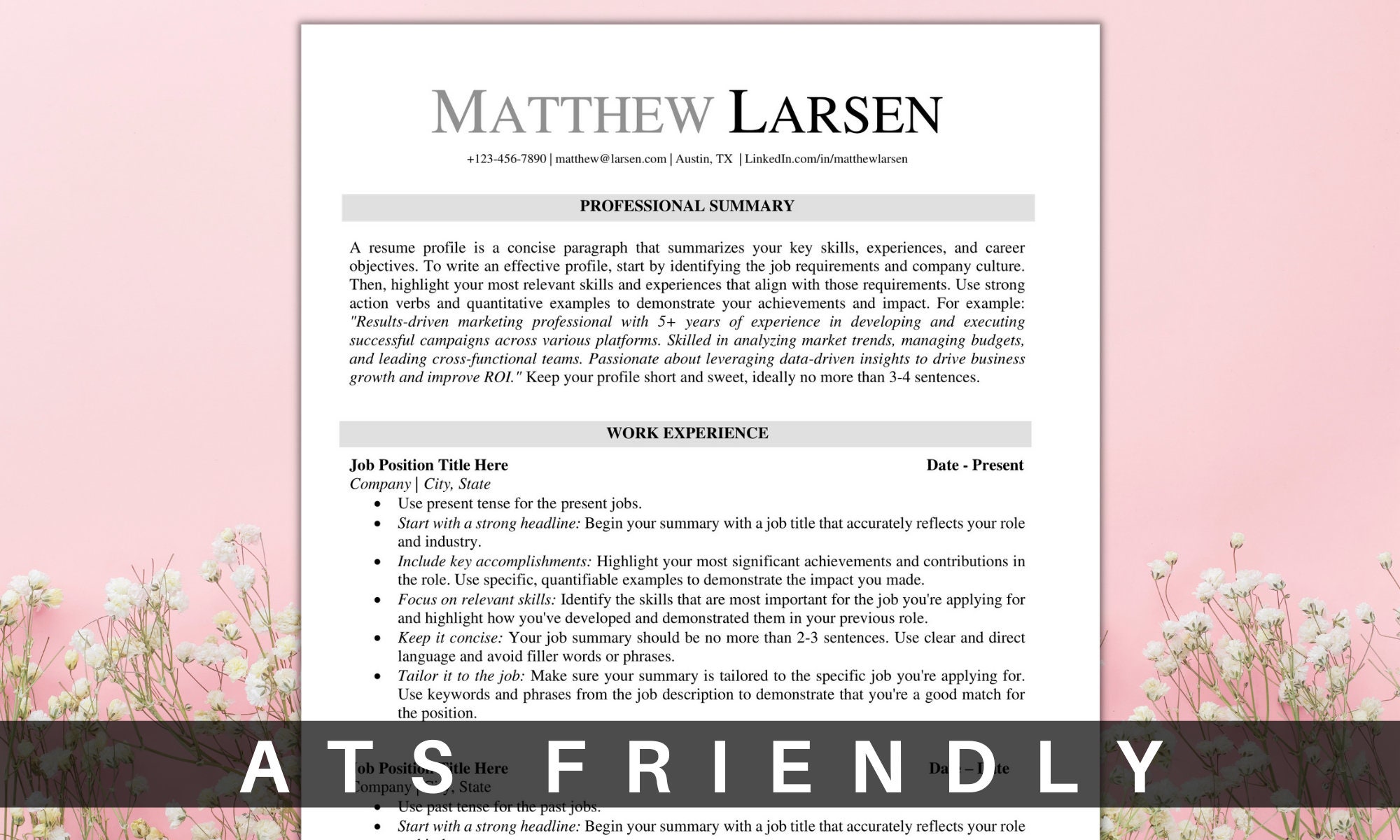 ATS Compatible Resume Template for Google Docs, Word, and Apple Pages ...