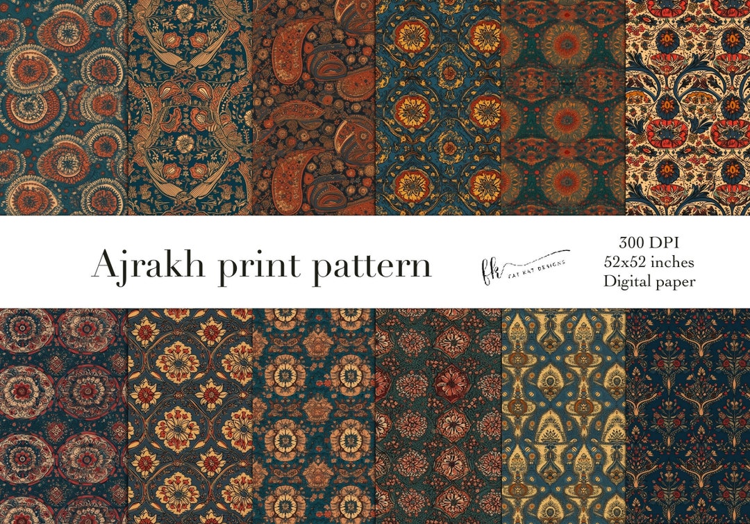 Ajrakh Print Seamless Patterns, Indian Culture Inspired Printable ...